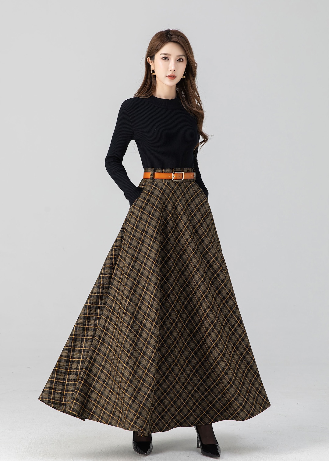 Swing Wool Skirt, Maxi Wool Plaid Skirt, Wool Circle Skirt, Winter Autumn Skirt Women, High ...