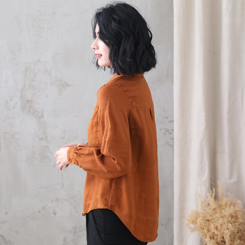 Orange Linen Shirt, Long Sleeve Linen Shirt, Linen Blouse, Women's ...
