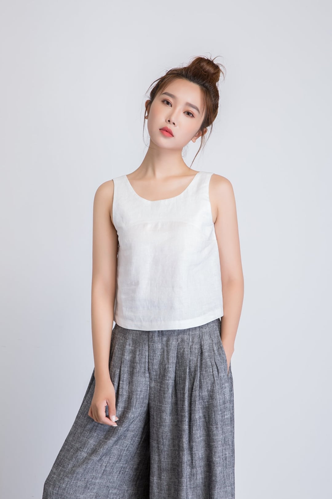 Weekend Outfit, Linen Crop Top, White Linen Top, Linen Tank Top, Womens ...