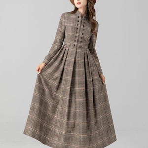 Plaid Wool Dress, Long Wool Dress, Maxi Swing Wool Dress, Autumn Winter ...
