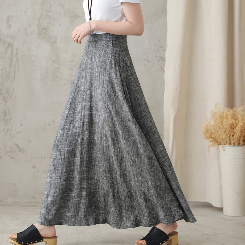 Long Linen Skirt, Grey Linen Maxi Skirt With Pockets, A Line Full Skirt ...
