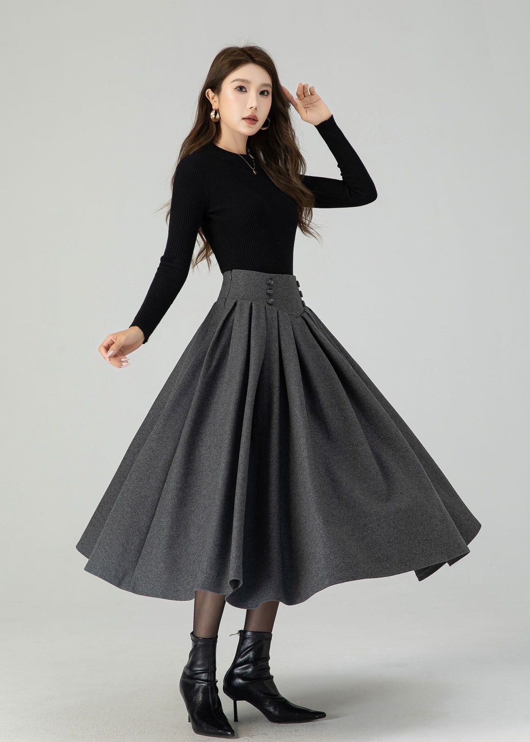 Wool Skirt, Long Wool Skirt, Wool Midi Skirt, Pleated Swing Wool Skirt ...