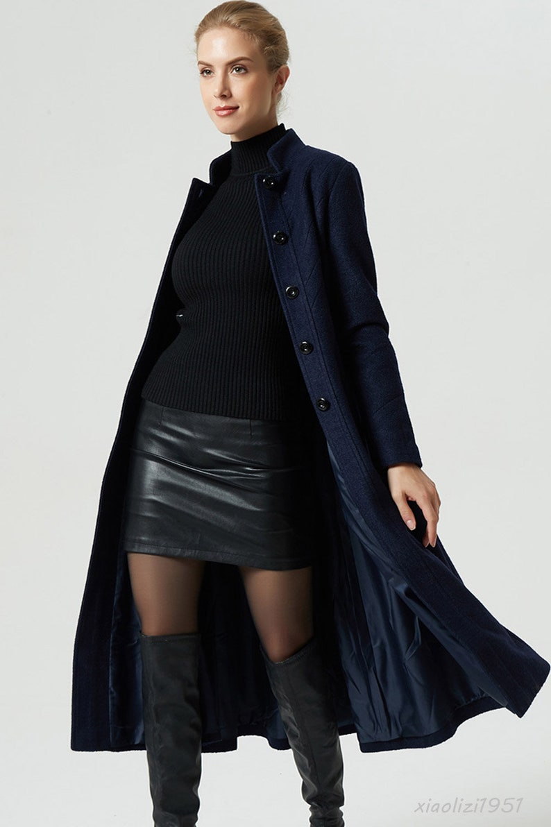 Midi Wool Coat Warm Winter Coat Women Navy Wool Coat Women | Etsy