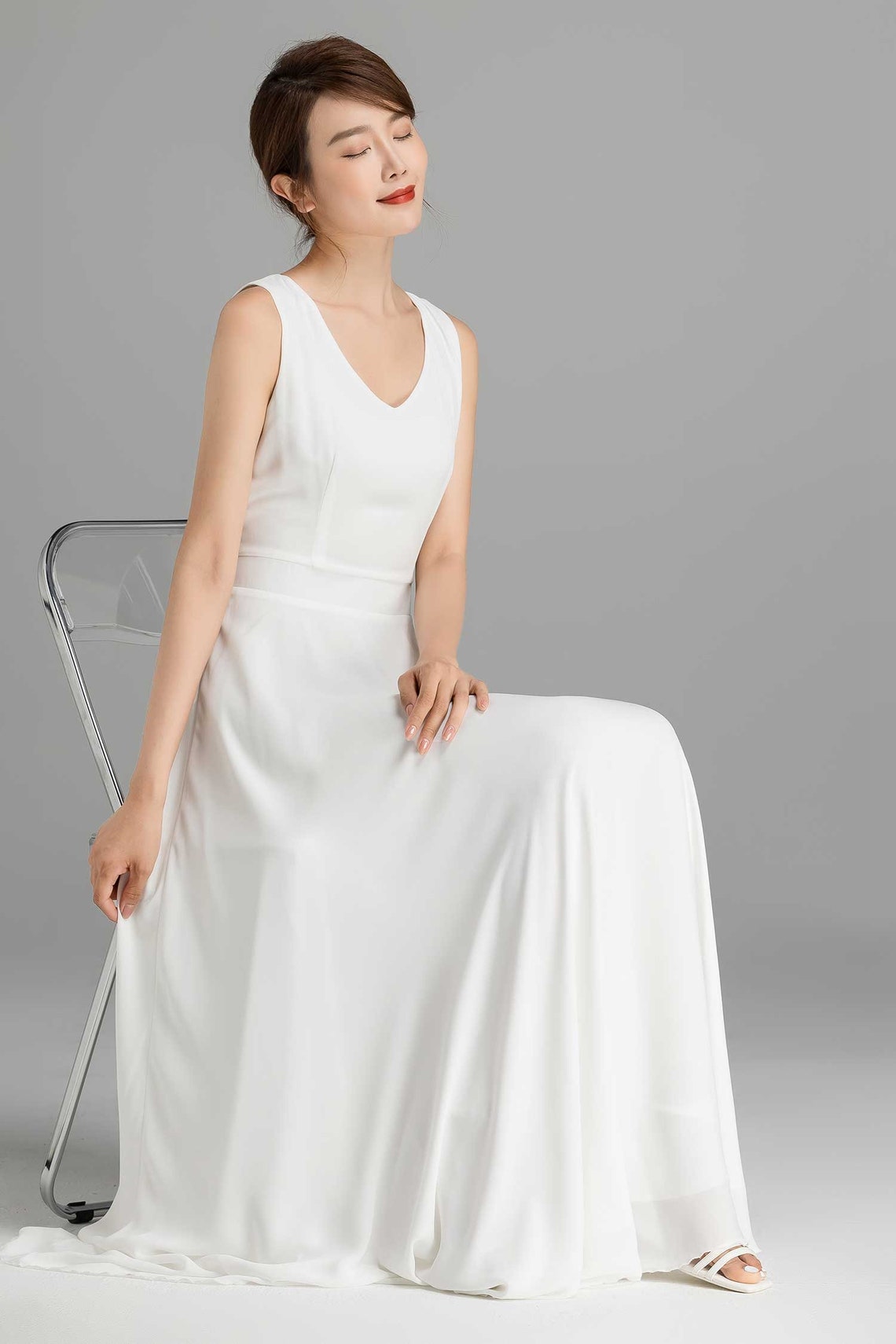 White Dress Chiffon Dress Sleeveless Chiffon Maxi Dress - Etsy