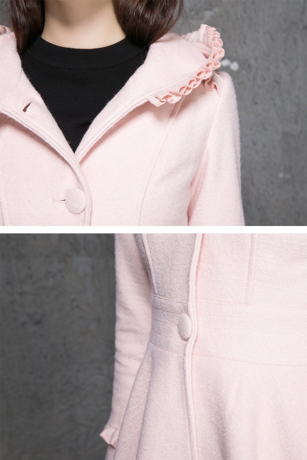 Hooded Swing Coat in Pink, Hooded Wool Coat, Womens Coats, Winter Coat ...