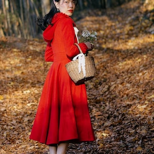 A Little Red Riding Hood Wool Coat, Long Wool Coat, Vintage Inspired ...