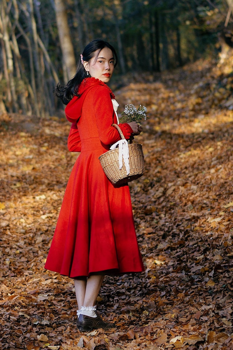 A Little Red Riding Hood Wool Coat, Long Wool Coat, Vintage Inspired ...