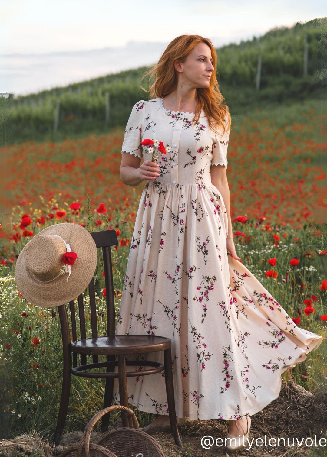 Floral Maxi Linen Dress, Modest Linen Dress, Linen Dress Women ...