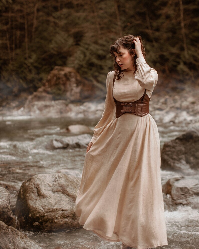 Beige Linen Dress Long Sleeve Linen Maxi Dress Womens Linen - Etsy