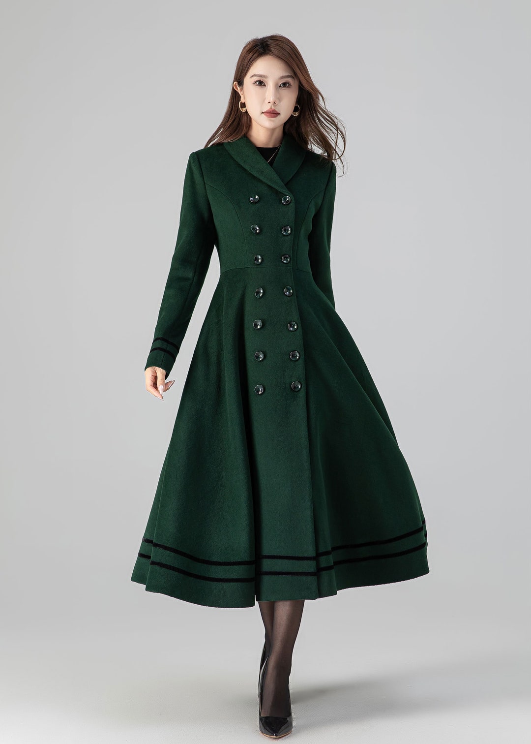 Dark Green Swing Wool Coat, Vintage Inspired Princess Coat, Double ...