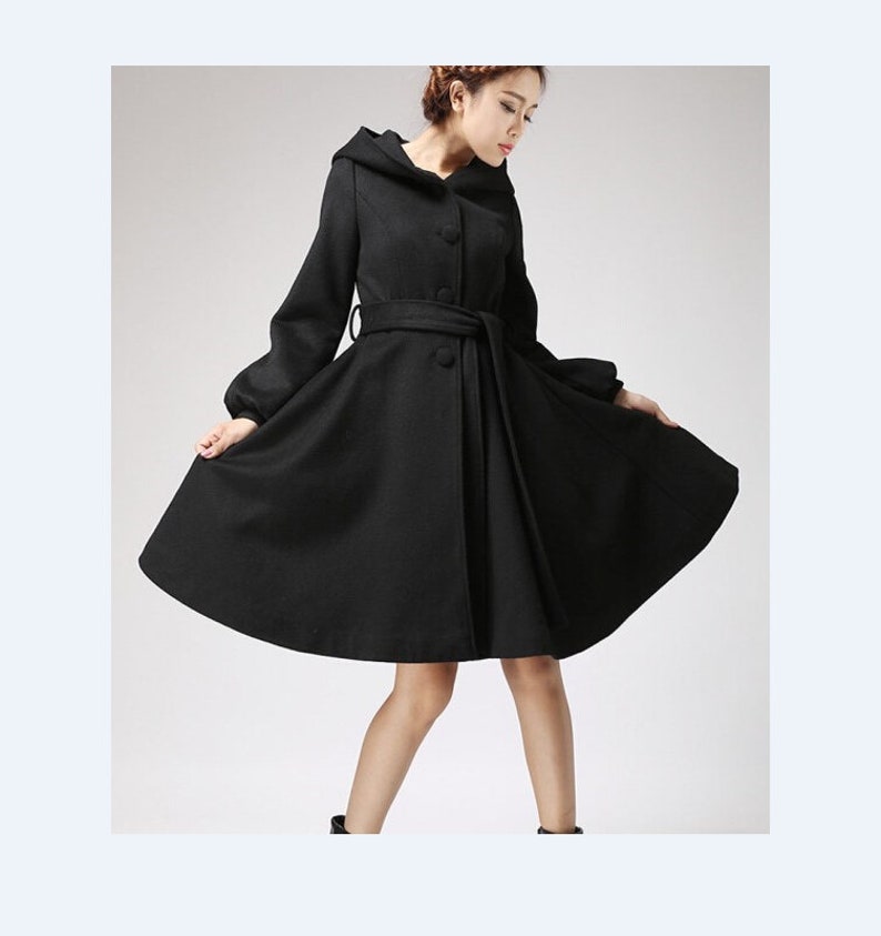 Long sleeve Hooded swing coat winter wool coat hooded coat | Etsy