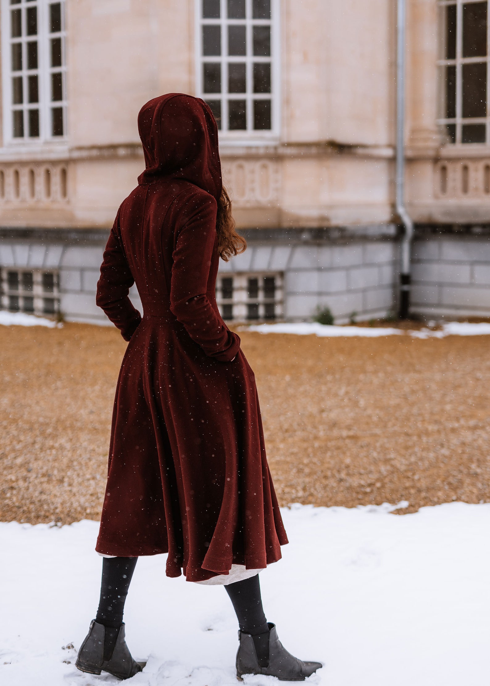 Burgundy Wool Coat Hooded Wool Coat Single Breasted Wool - Etsy