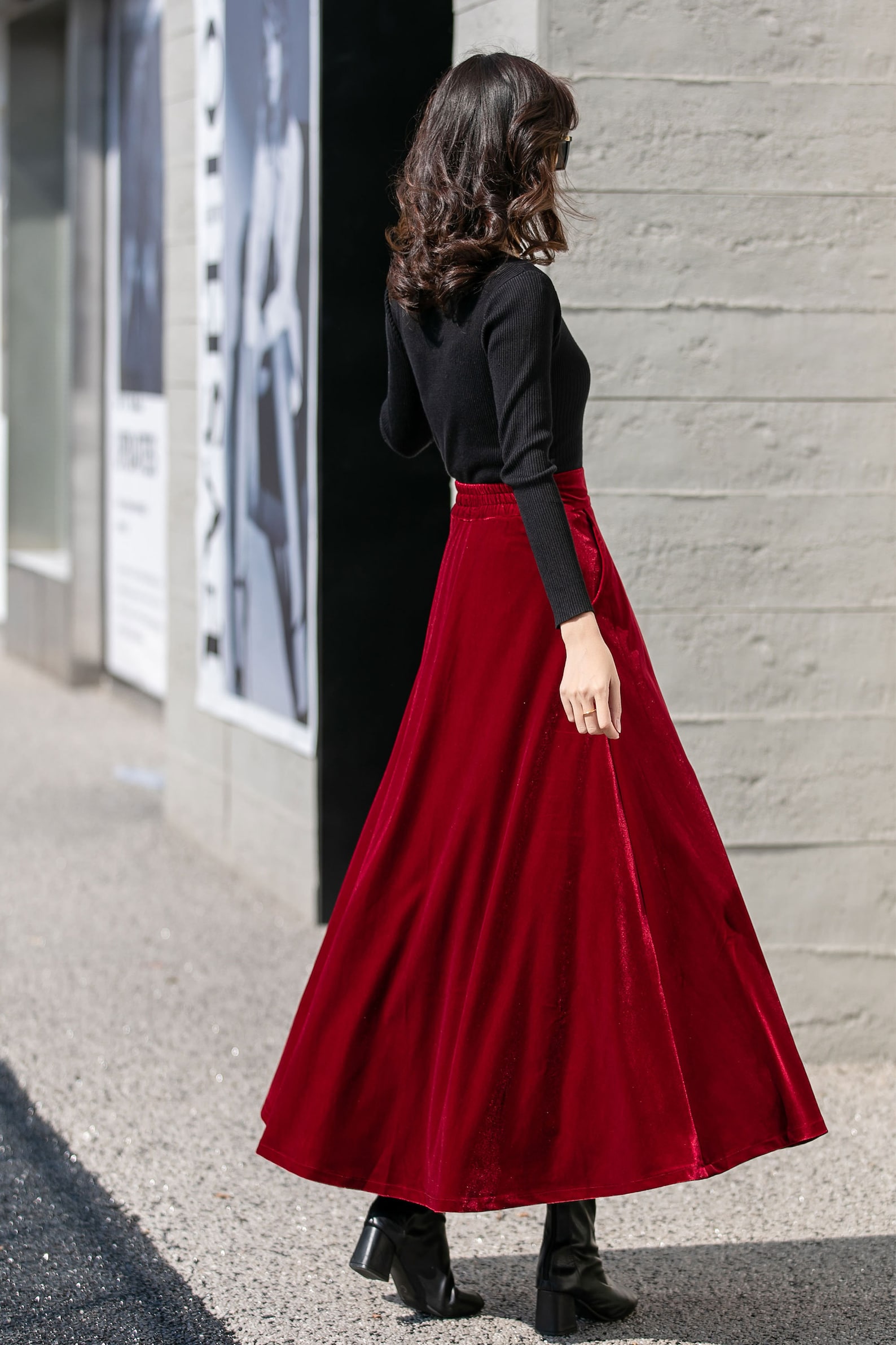 Red Long Velvet Skirt High Waisted Skirt Swing Skirt A Line - Etsy