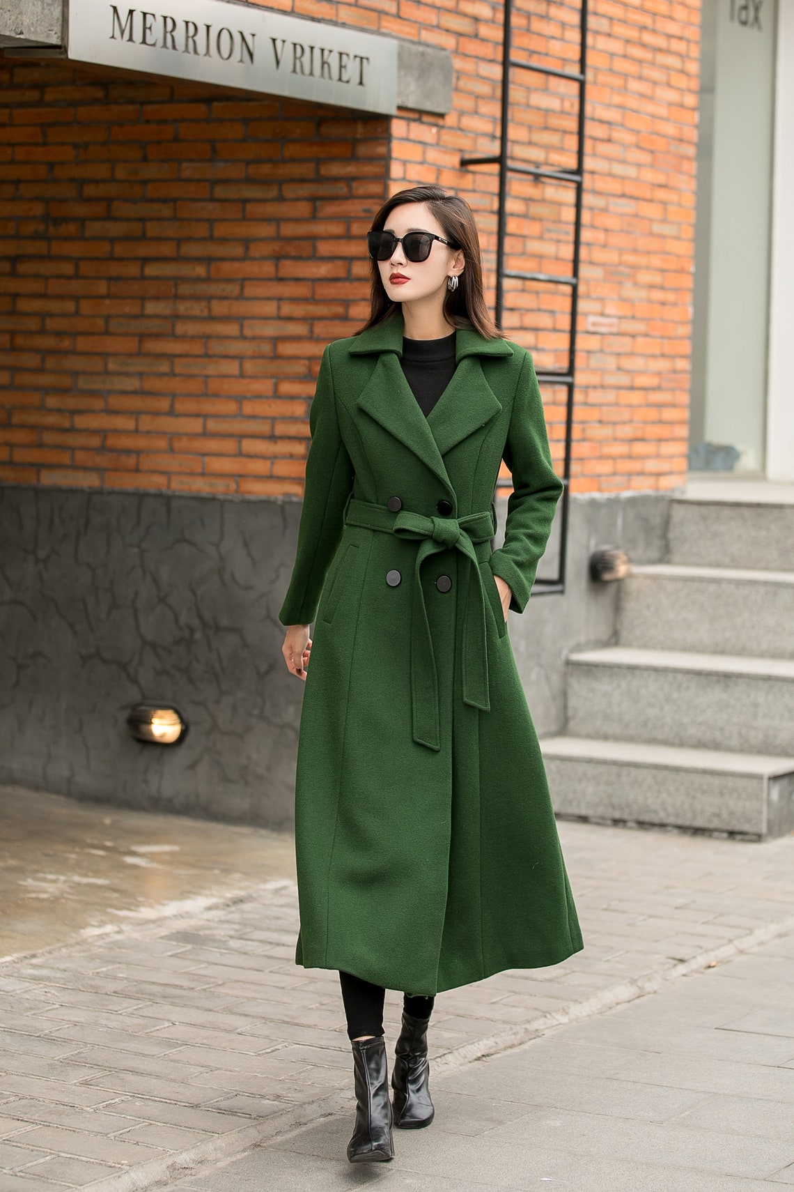 British Style Long Wool Coat in Green Warm Coat Women | Etsy