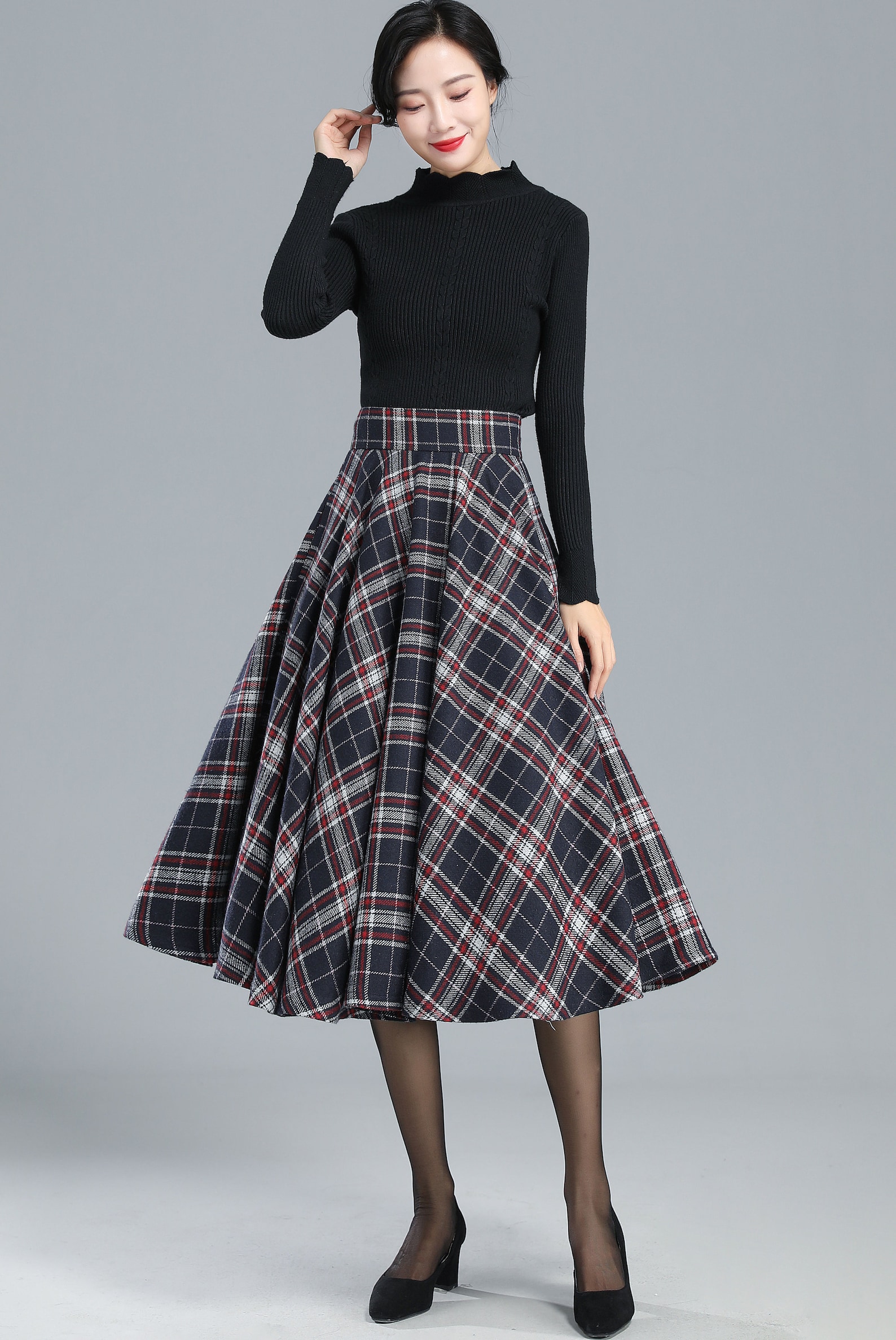 Midi Wool Plaid Skirt Wool Circle Skirt Swing Skirt Winter - Etsy