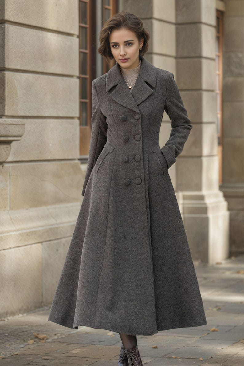 Brown Wool Blend Maxi Coat for Women, Stylish Double-breasted Design ...