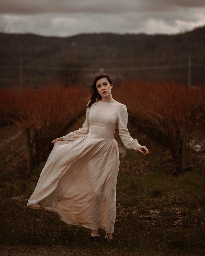 Beige Linen Dress Long Sleeve Linen Maxi Dress Womens Linen - Etsy