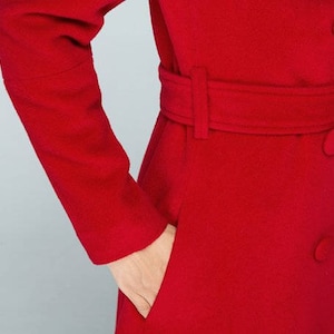 Red Long Wrap Wool Coat, Hooded Wool Coat, Long Trench Coat, Winter ...