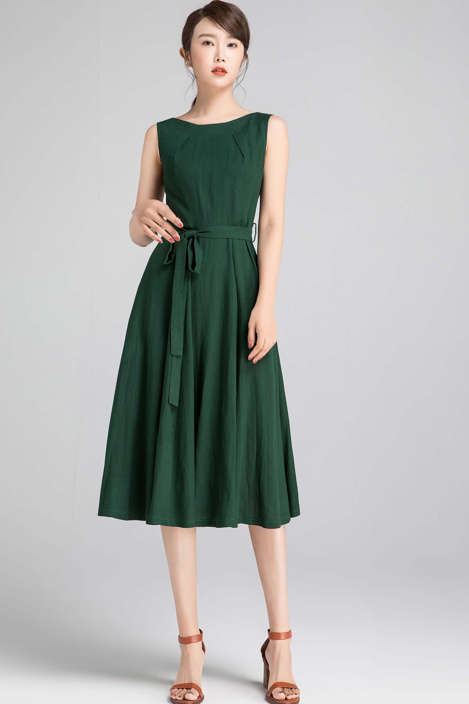 Vintage 1950s Swing Dress Boat Neck Sleeveless Midi Dress | Etsy