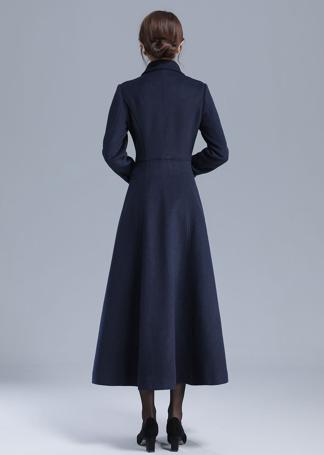 Long Wool Coat Women Blue Coat Double Breasted Maxi Winter - Etsy