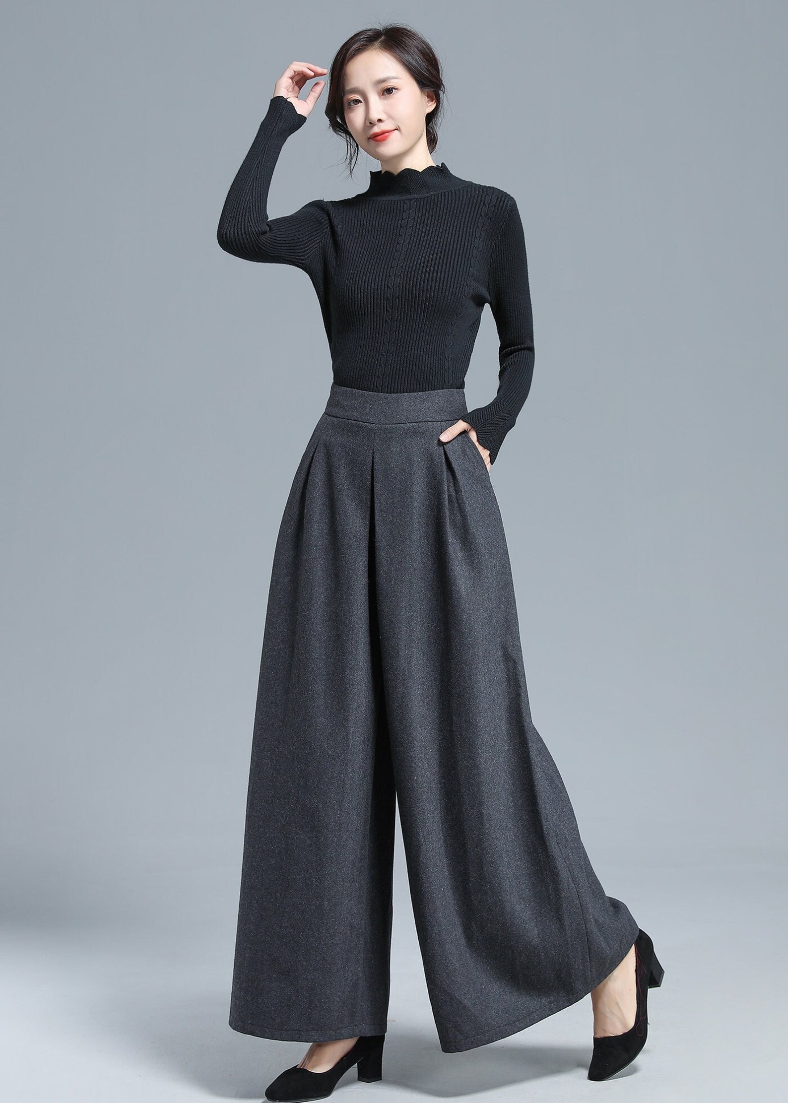 Winter Wool Pants Women Wool Palazzo Pants Wool Culotte - Etsy