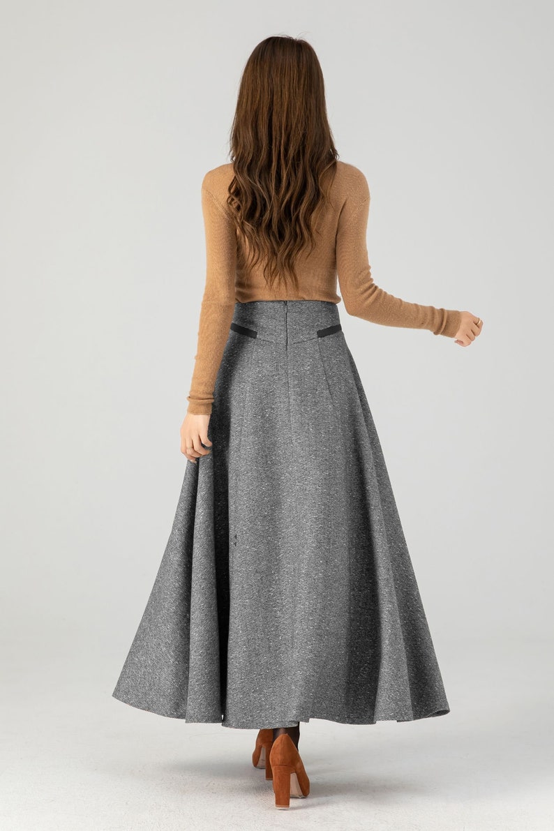 Grey Wool Maxi Skirt, High Waisted A-line Swing Skirt, Custom Made ...