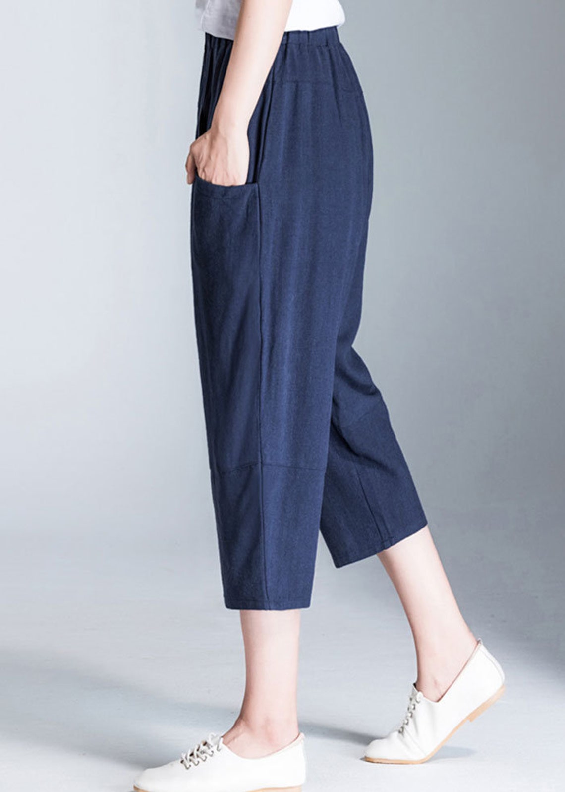 Summer Womens Cotton Linen Capris Plus Size Linen Pants Etsy