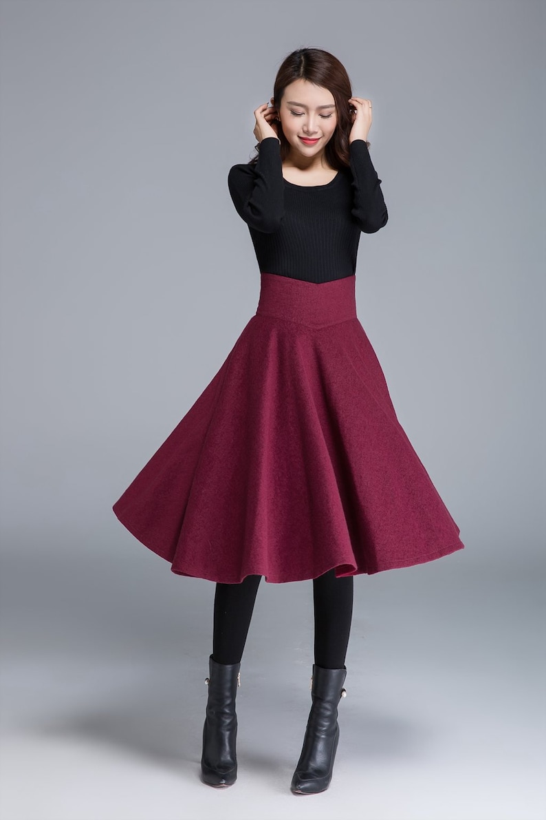 Hohe Taille Flared Midi Rock in rot Wollrock Kreis Rock - Etsy.de