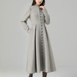 Long Wool Coat, Grey Wool Coat, Single Breasted Wool Coat, A Line Wool Coat, Swing Coat, Women's ...