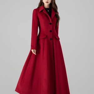 Red Long Winter Coat, Trench Coat, Maxi Wool Coat, Swing Wool Coat ...