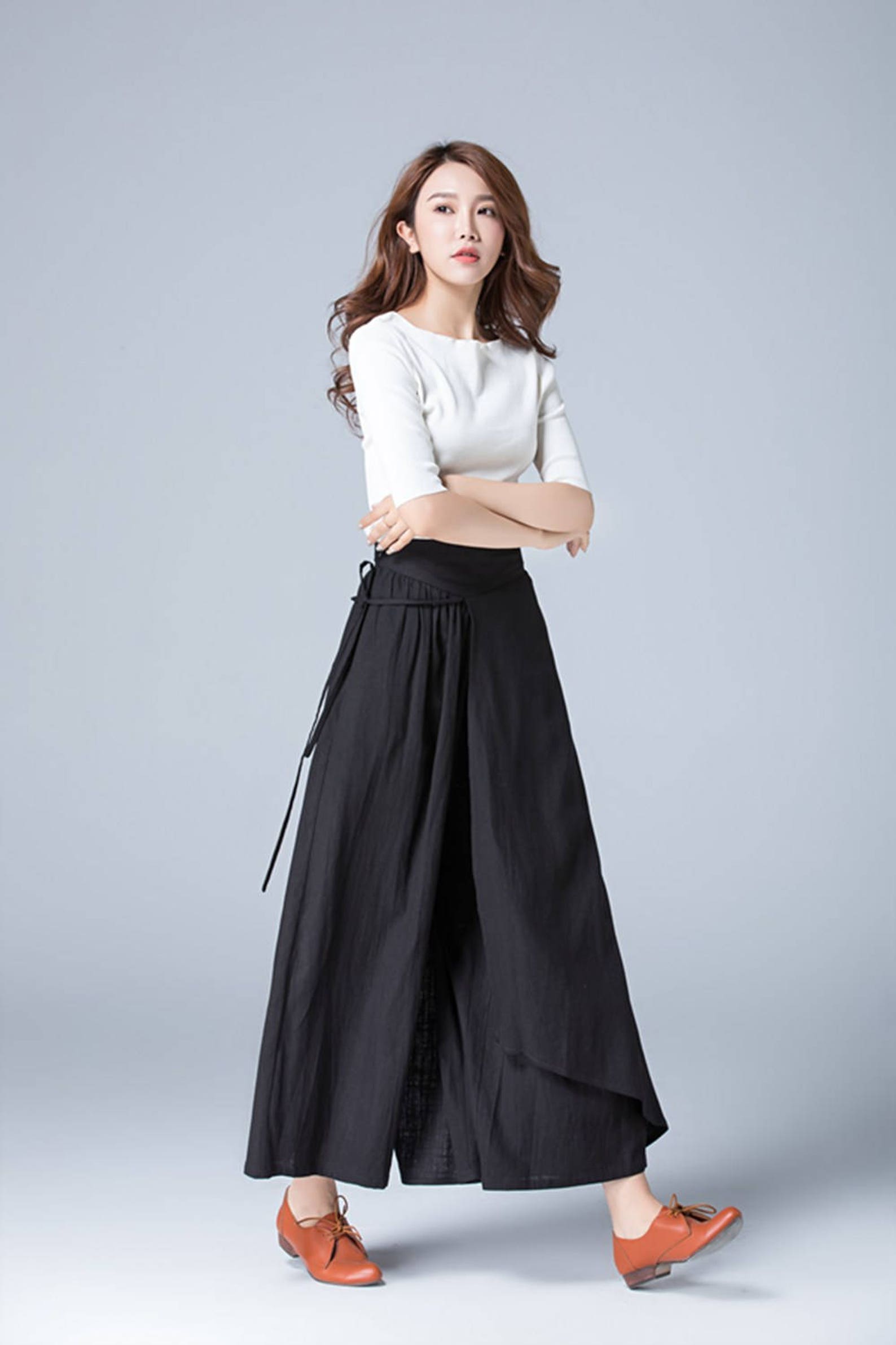 Linen Pants Skirt Pants Black Linen Pants Wide Leg Pants - Etsy