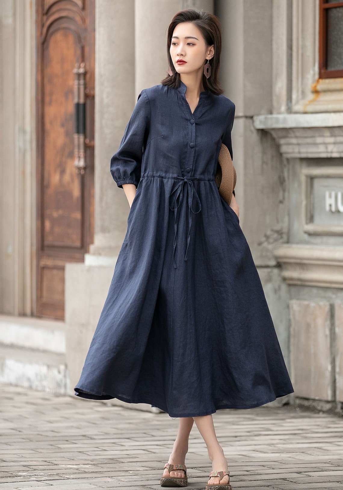 Swing Linen Shirt Dress Button Front Shirtdress With Pockets - Etsy