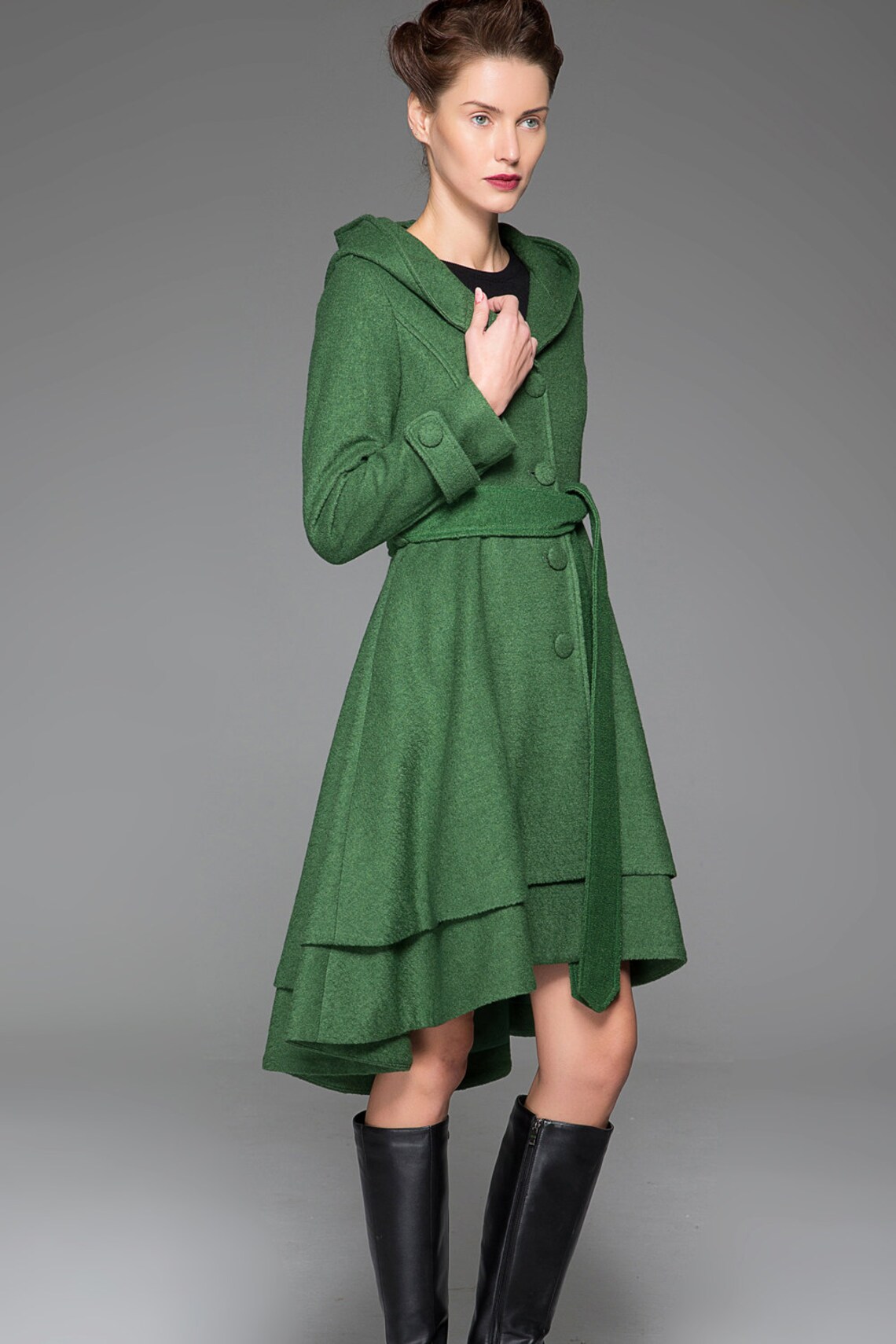 Hooded Asymmetrical Wool Coat Green Coat Winter Coat Women Etsy