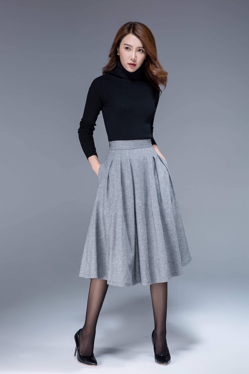 Pleated Midi Skirt Wool Skirt Winter Skirt Knee Length Etsy