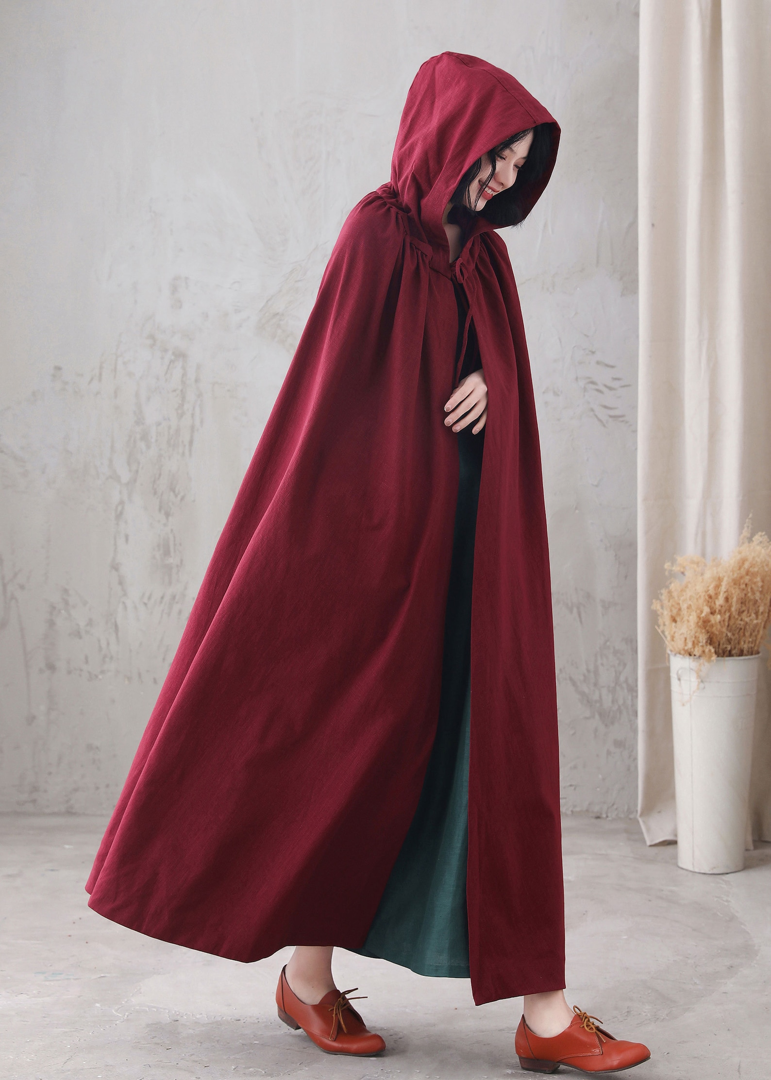 Black Medieval Linen Maxi Cloak With Hood Linen Ranger Hooded - Etsy
