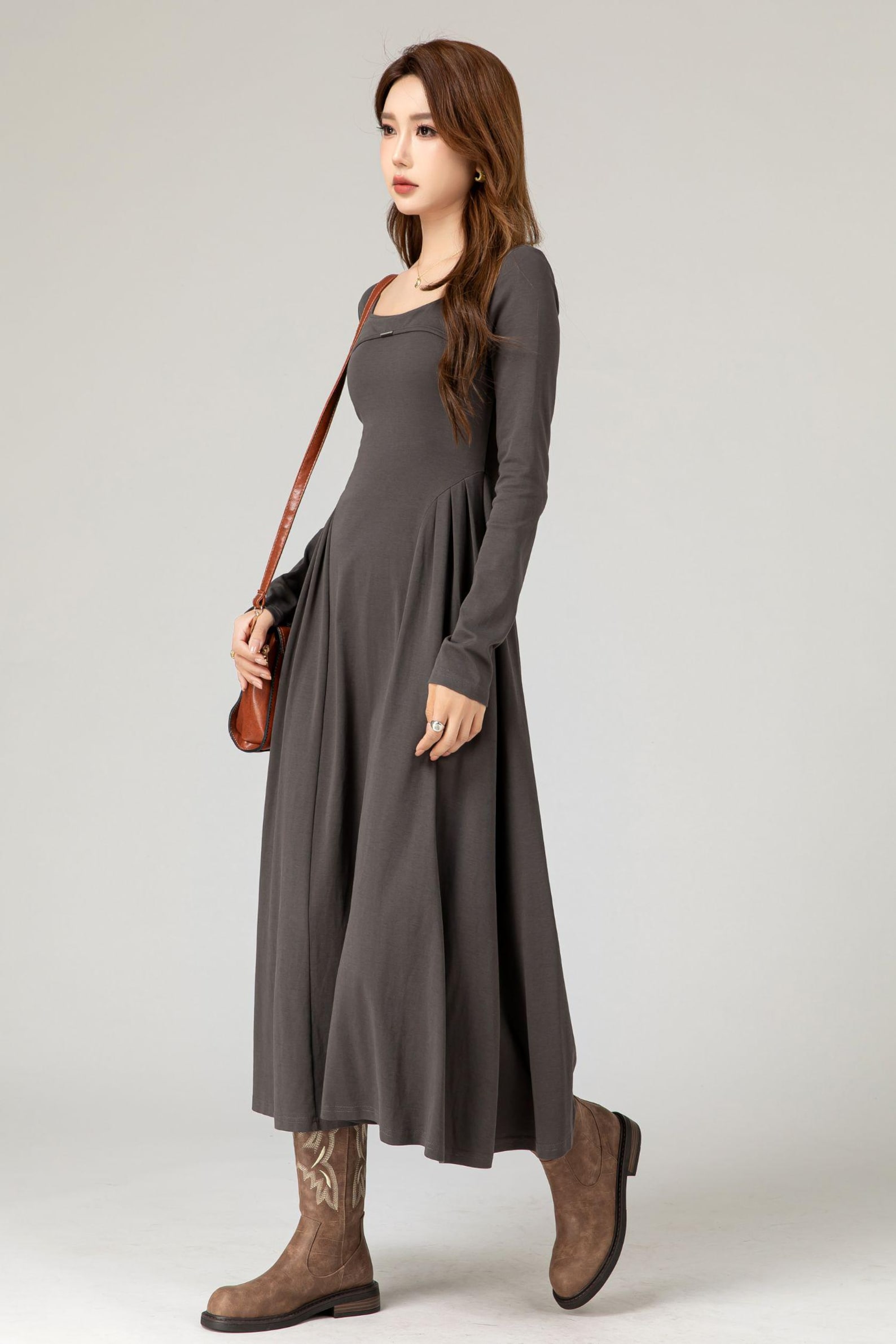 Charcoal Gray Knit Dress, Waistless A-line Knit Dress, Long Dresses for ...