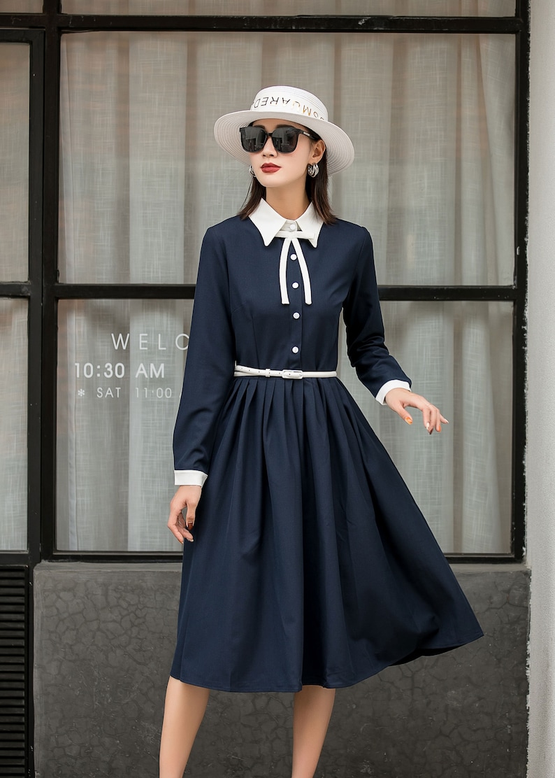 Button up Shirt Dress Summer Fall Navy Formal Button up Midi - Etsy