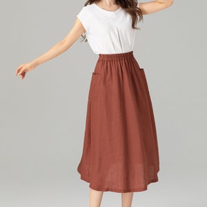 Weekend Getaways, Rust Red Linen Skirt, Linen Midi Skirt, A Line Skirt ...