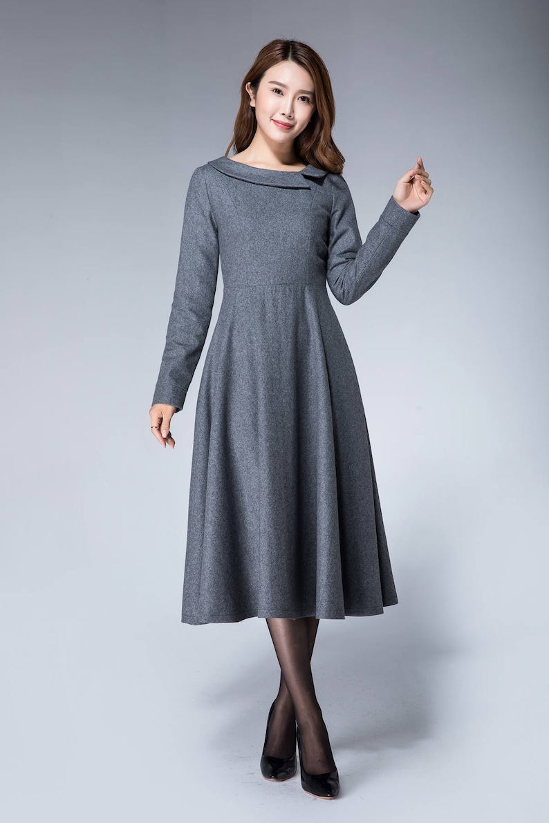 Gray Dress Formal Wool Dress Fall Dress For Women Warm Etsy