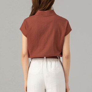 Office Shirt, Rust Red Linen Shirt, Womens Short Sleeve Linen Shirt ...