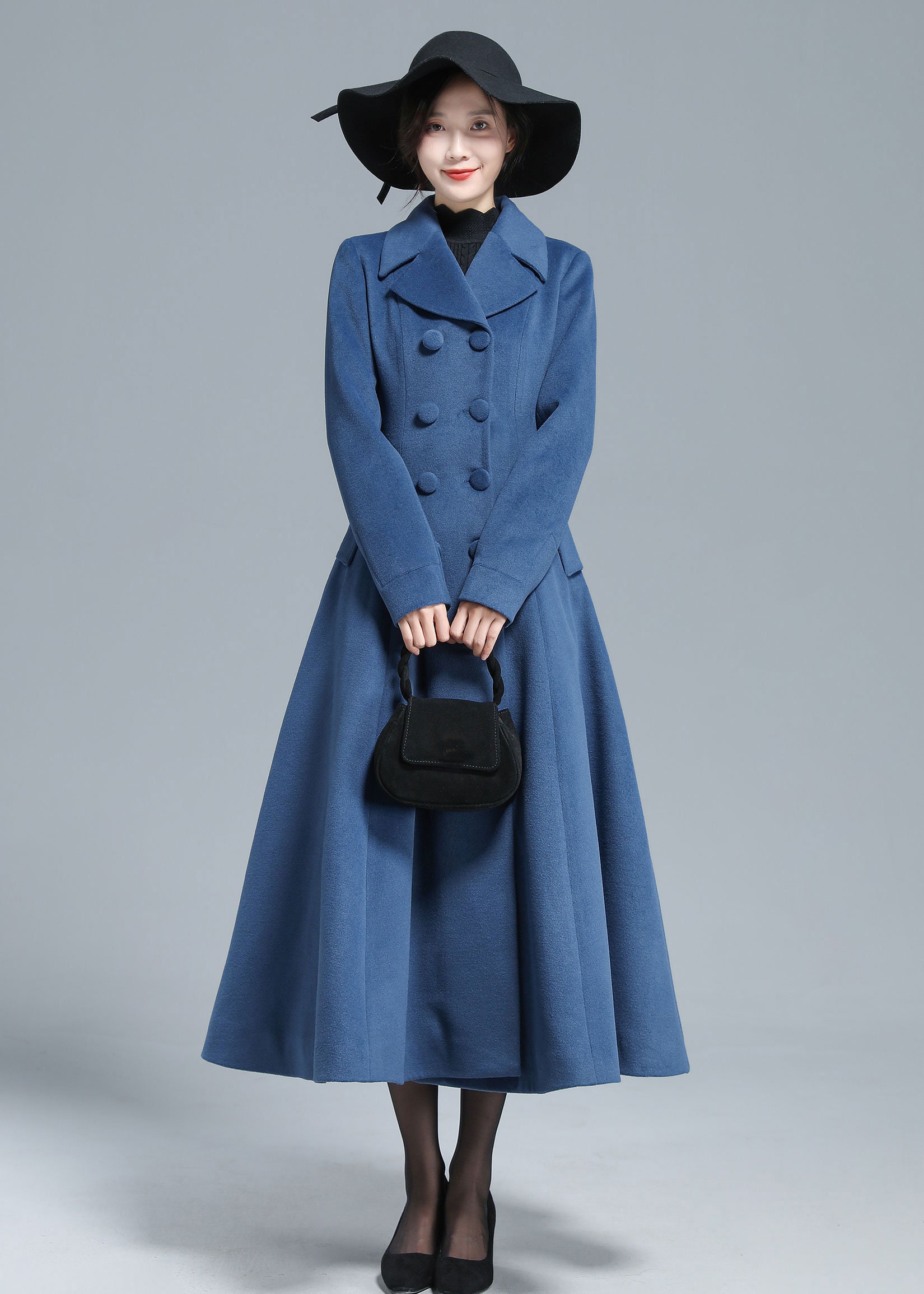 Vintage Inspired Long Wool Princess Coat Women, Fit and Vintage Inspired Long Wool Princess Coat Women, Fit and