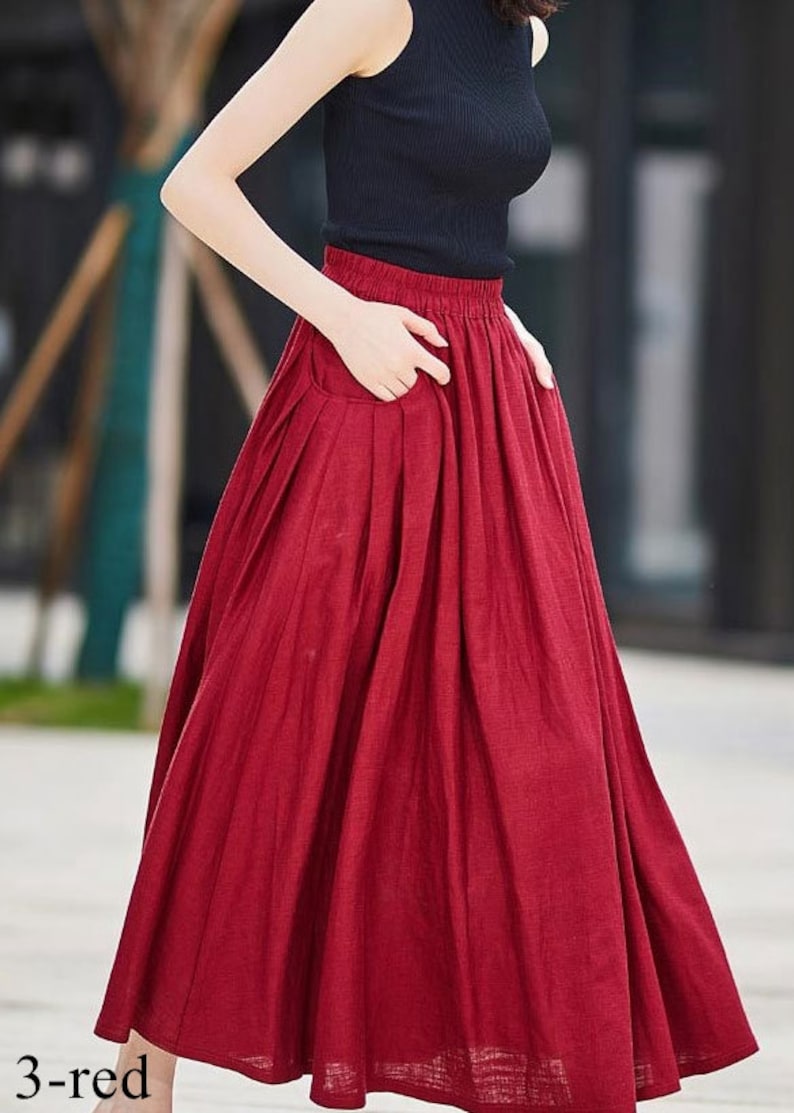 Linen Skirt, Long Linen Maxi Skirt With Pockets, Plus Size Pleated ...