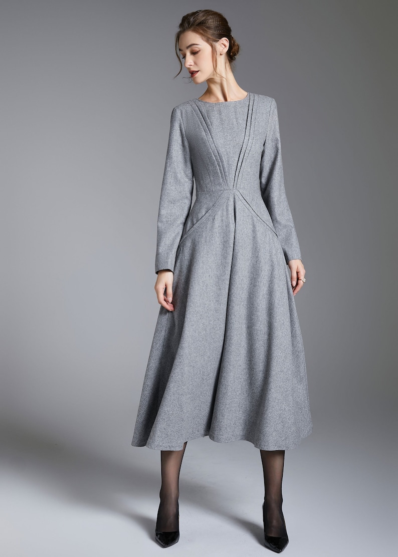 Wool Dress Gray Wool Midi Dress A-line Wool Dress Long - Etsy