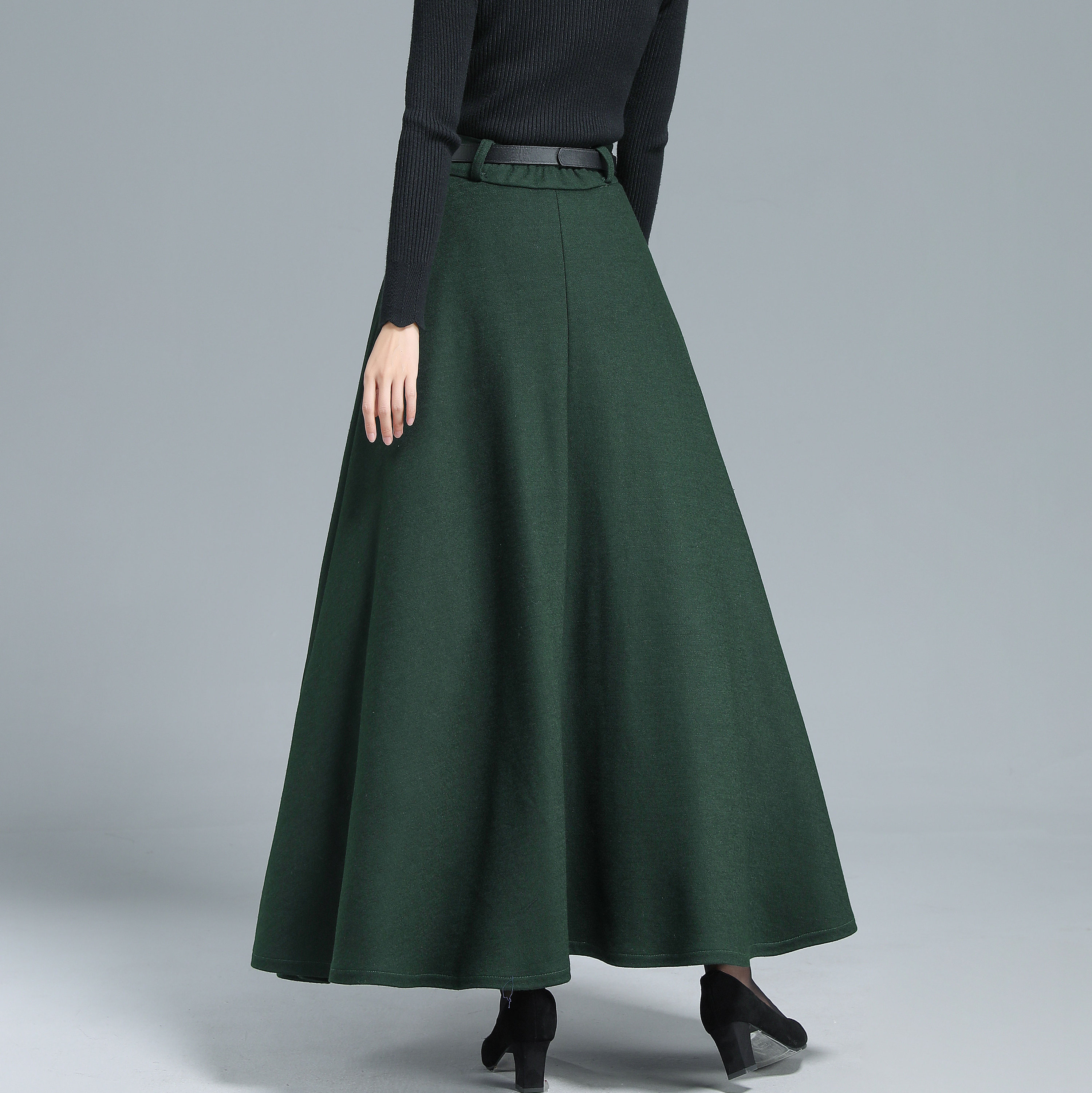 Green Maxi Wool Skirt Women Long Swing Skirt High Waist Full | Etsy