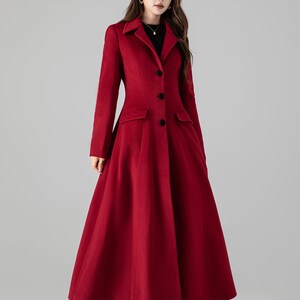 Red Long Winter Coat, Trench Coat, Maxi Wool Coat, Swing Wool Coat ...