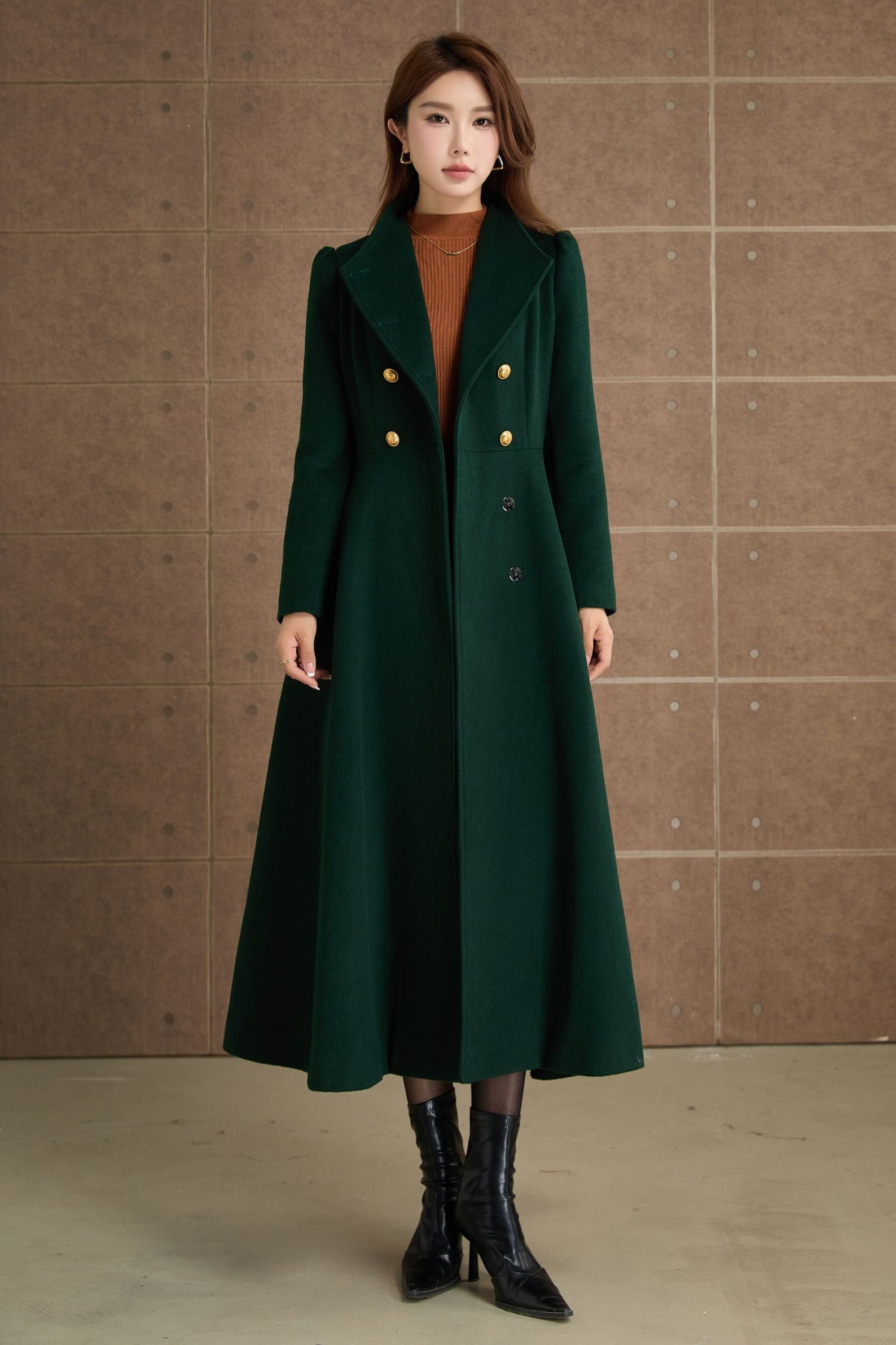 Green Wool Coat, Military Coat, Womens Coat, Long Wool Coat, A Line ...