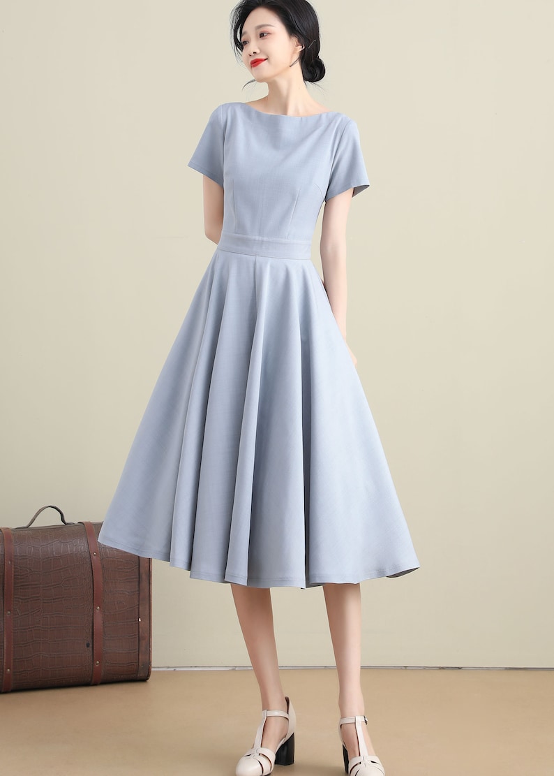 Light Blue Swing Dress, 1950s Retro Midi Dress Women, Fit and Flare ...