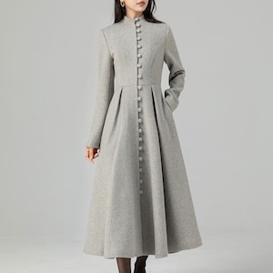 Long Wool Coat, Grey Wool Coat, Single Breasted Wool Coat, A Line Wool Coat, Swing Coat, Women's ...