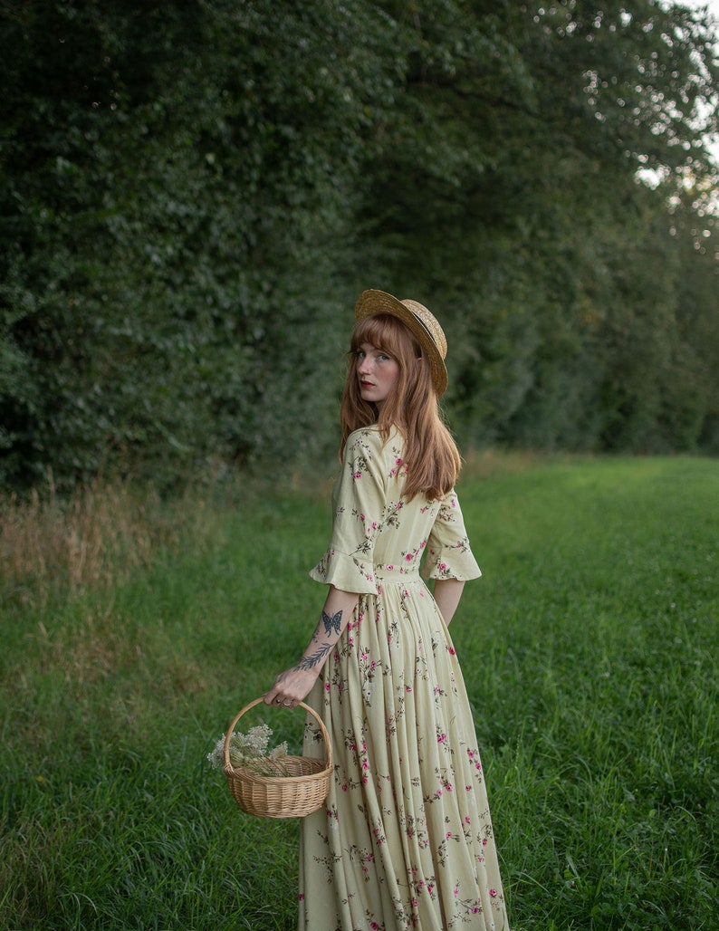 Vintage Inspired Floral Cottagecore Dress Long Linen Dress - Etsy
