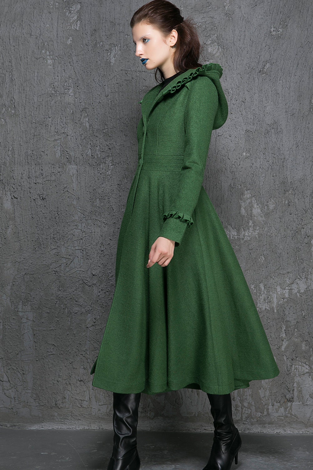 1950s Vintage Inspired Green Wool Swing Coat With Full Sweep Etsy
